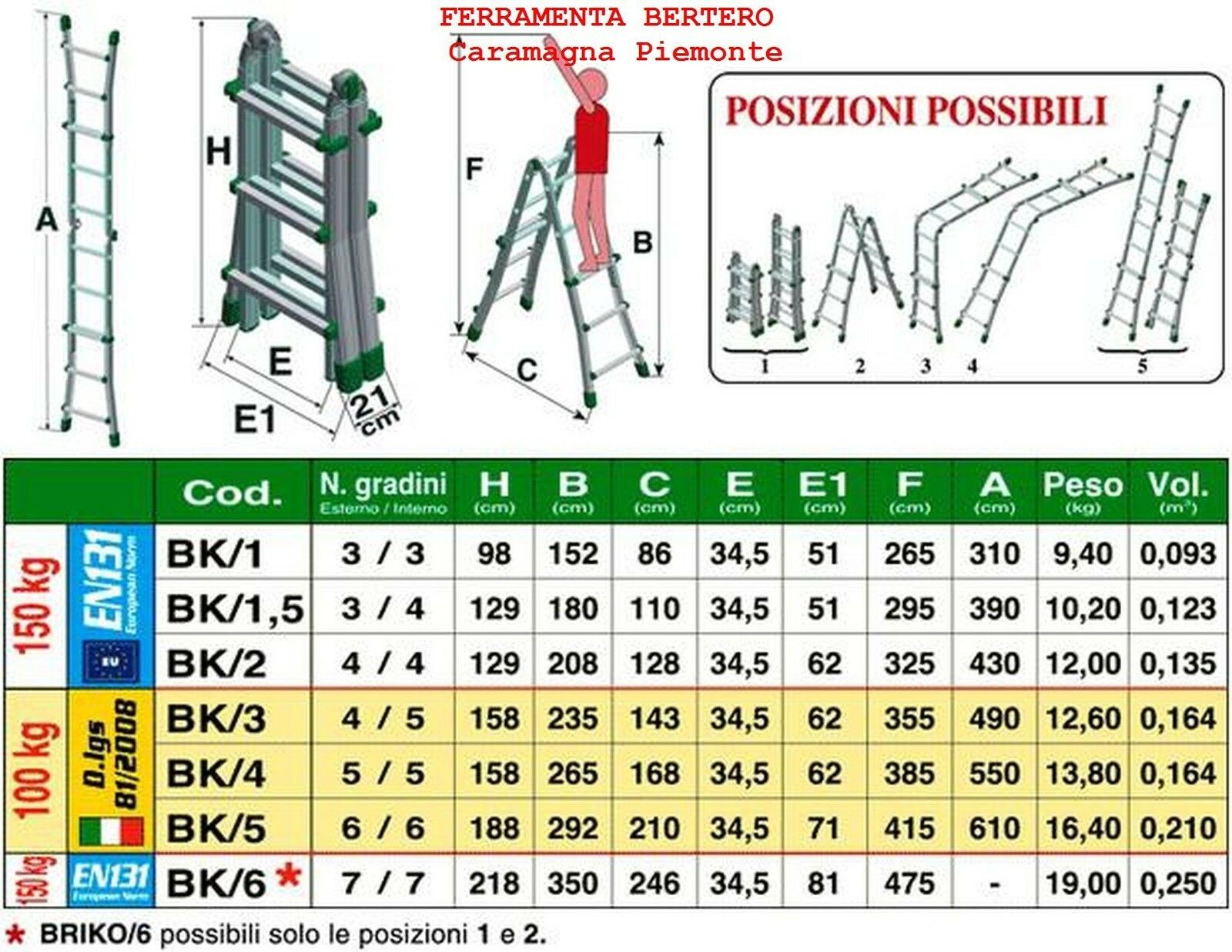 SCALA EURO BRIKO BK ALLUMINIO FACAL TELESCOPICA VARIE MISURE ALTEZZA ...